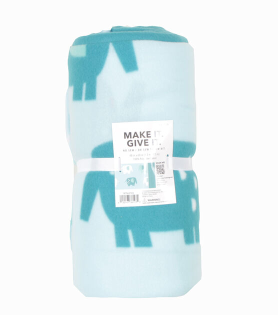 48 Wide Aqua Elephants On Blue No Sew Fleece Blanket By Happy Value