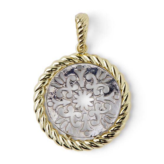 Gold Circle Pendant With Silver Scroll Cutout By Hildie And Jo Joann