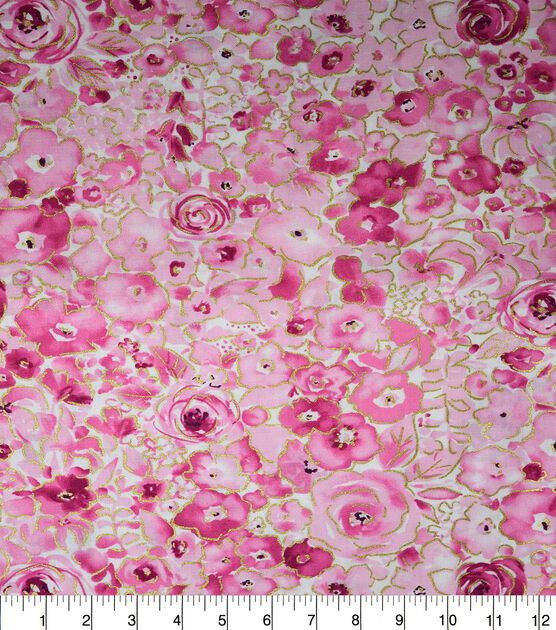 Modern Monet Pink Floral Premium Metallic Cotton Fabric Joann