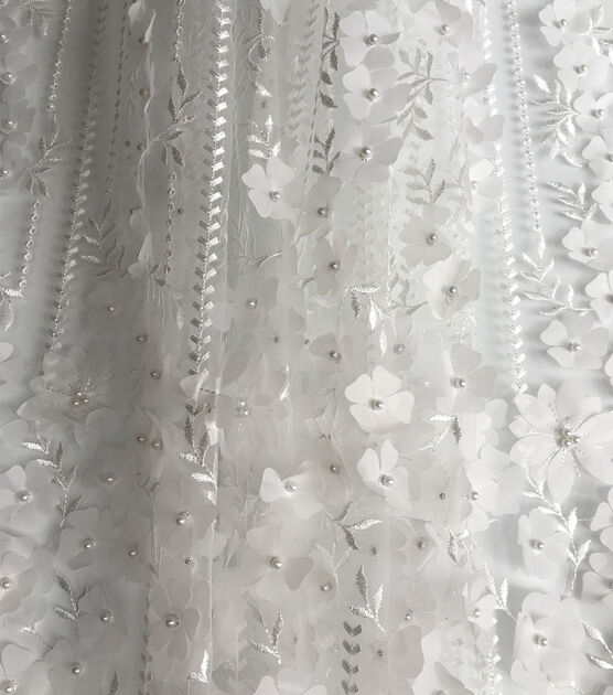 Bridal Polyester Embellished Fabric Trailing Floral With Pearls Joann