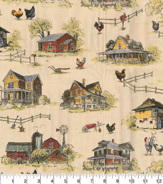Fabric Traditions Chickens On Farm Tan Novelty Cotton Fabric Joann