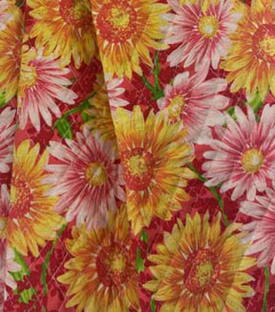 Fabric Traditions Sunflowers On Red Double Faced Quilt Cotton Fabric