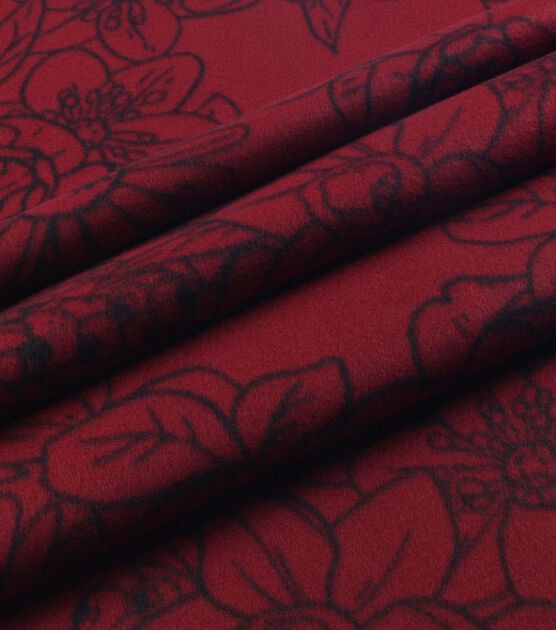 Red Floral Linework Blizzard Fleece Fabric Joann