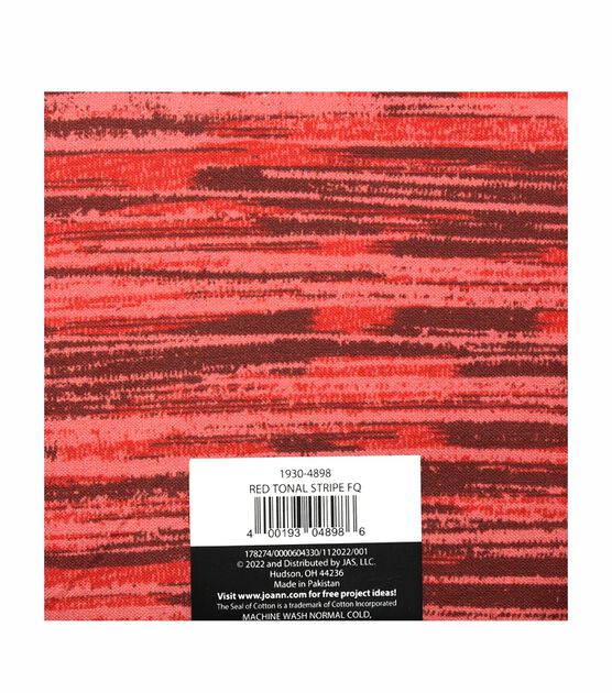 18 X 21 Red Tonal Striped Cotton Fabric Quarter 1pc By Keepsake