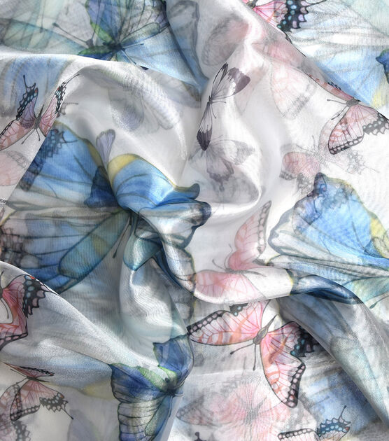 Large Butterfly Print On White Organza Fabric By Glitterbug Joann