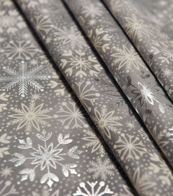 Snowflakes On Gray Christmas Foil Cotton Fabric Joann