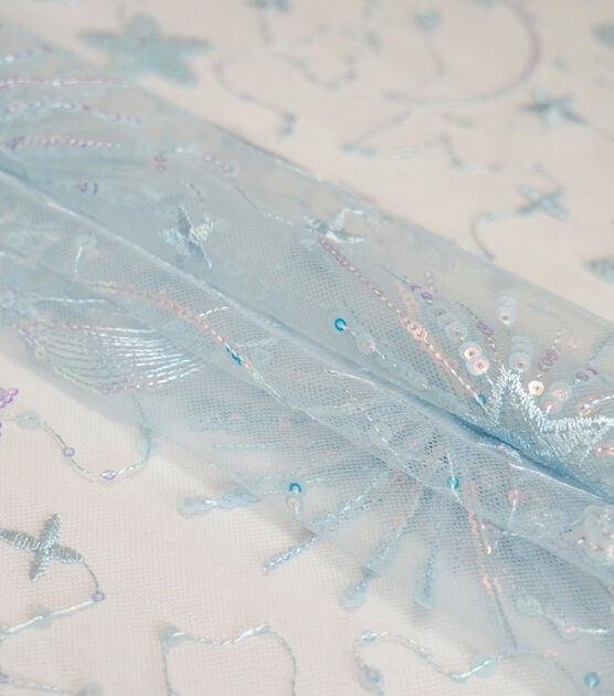 Glitterbug Blue Celestial Print On Mesh Apparel Fabric Joann