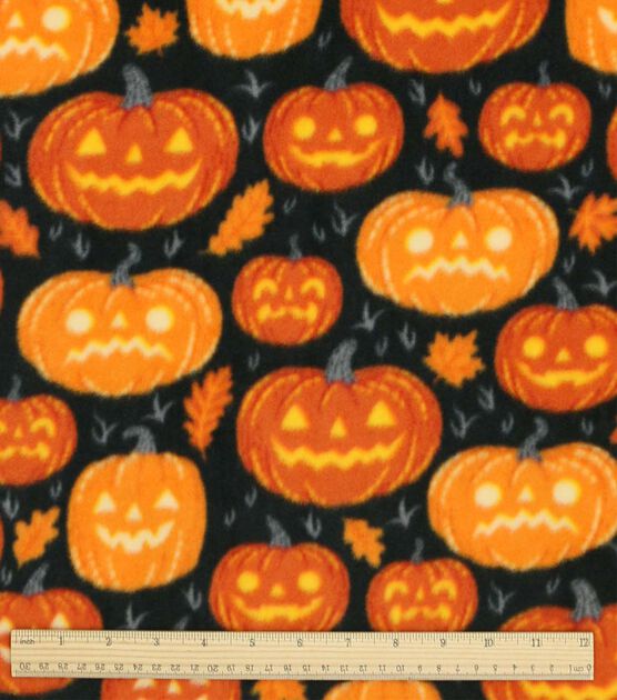 Pumpkins On Black Halloween Anti Pill Plush Fleece Fabric Joann