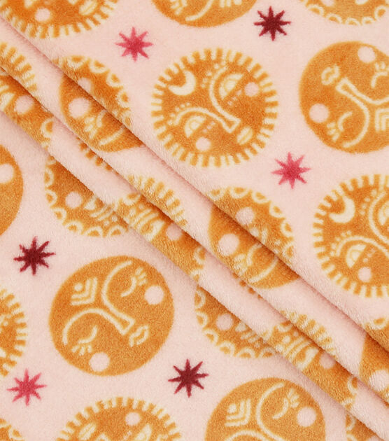 Orange Celestial Faces Sew Lush Fleece Fabric Joann
