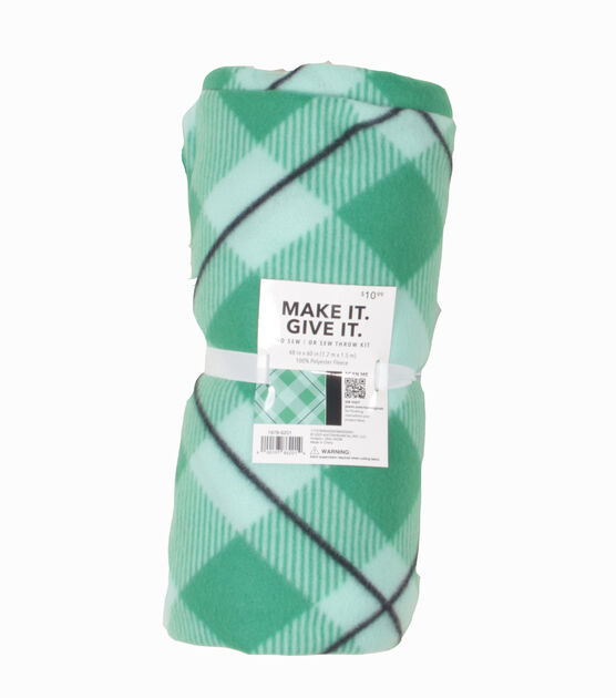 48 Wide Green Diagonal Plaid No Sew Fleece Blanket By Make It Give It