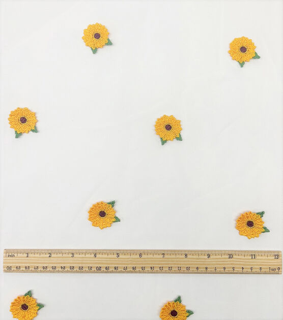 Embroidered Sunflowers On White Mesh Fabric By Sew Sweet Joann