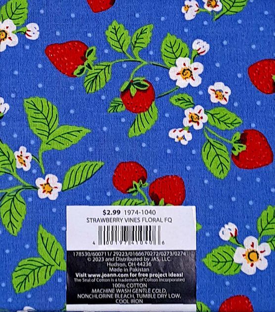 18 X 21 Strawberries On Blue Novelty Cotton Fabric Quarter 1pc Joann