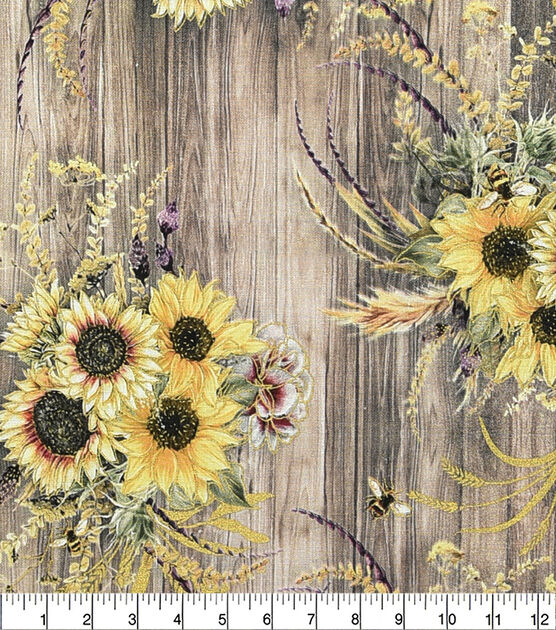 Yellow Sunflower Bouquets Premium Metallic Cotton Fabric Joann