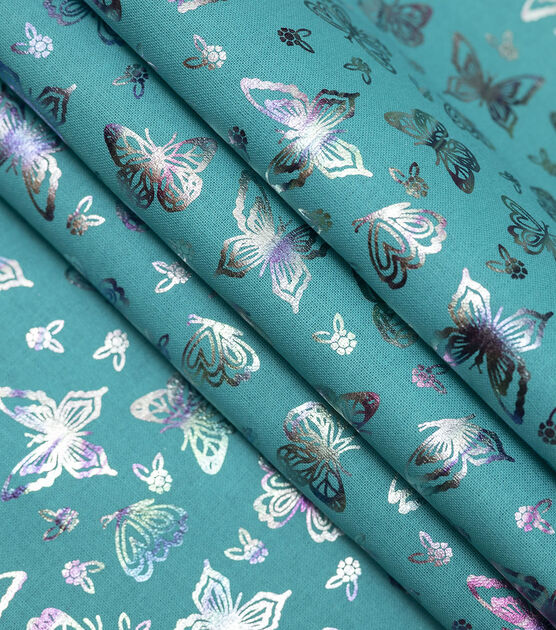 Butterflies On Teal Quilt Foil Cotton Fabric By Keepsake Calico Joann