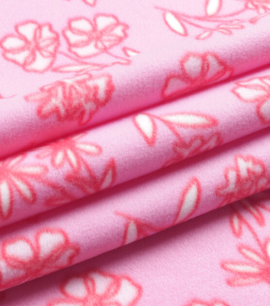 Pink Red Sketched Floral Blizzard Prints Fleece Fabric Joann