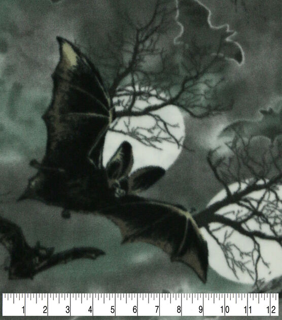 Black Bats On Gray Anti Pill Fleece Fabric Joann