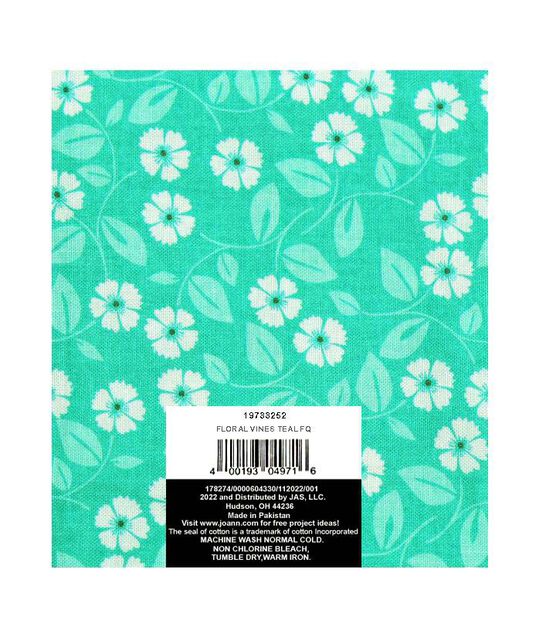 18 X 20 Floral On Teal Cotton Fabric Quarter 1pc By Keepsake Calico
