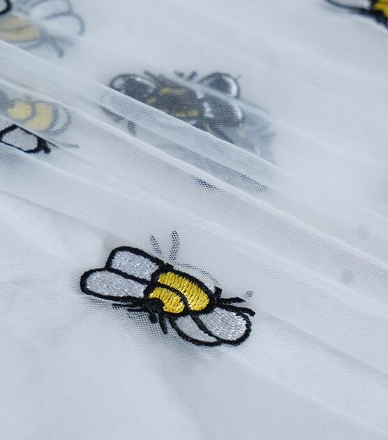Embroidered Bees On Blue Mesh Fabric By Glitterbug Joann