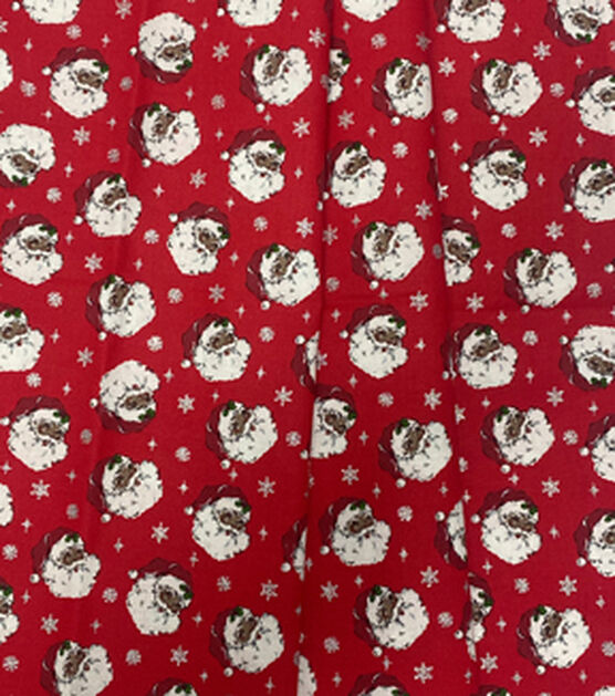Snowflakes And Santa Heads On Red Christmas Glitter Cotton Fabric Joann