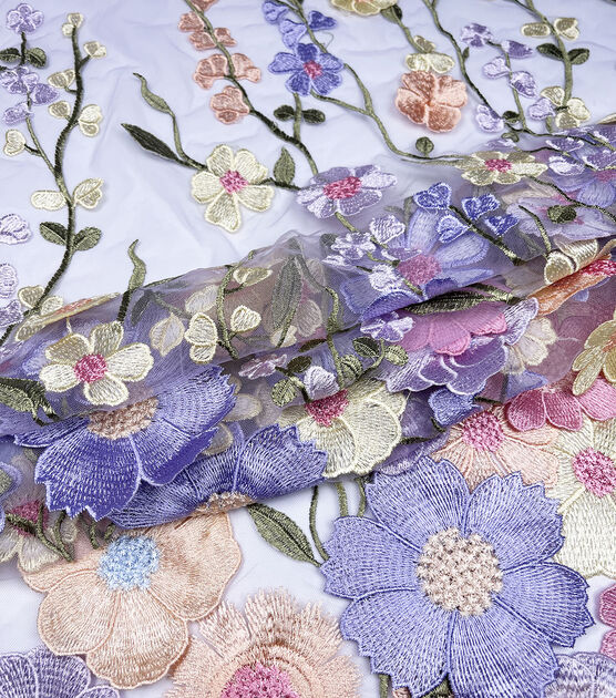 Purple Pastel Floral 3d Embellished Mesh Fabric Joann