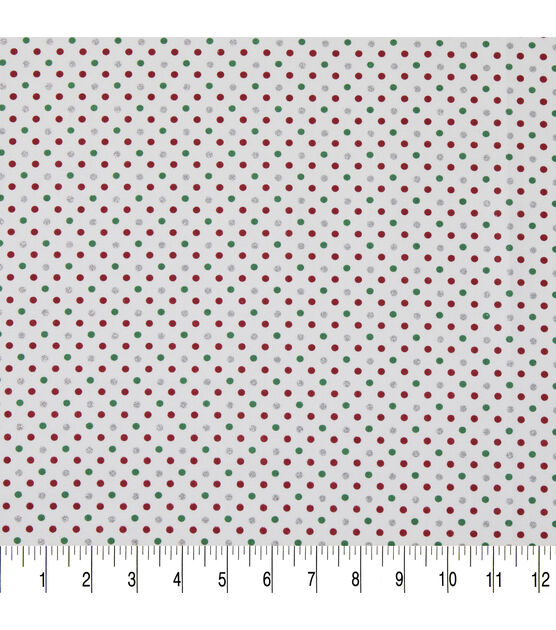 Green And Dots On White Christmas Glitter Cotton Fabric Joann