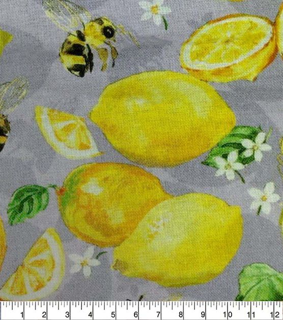 Bees And Lemons On Gray Novelty Cotton Fabric Joann