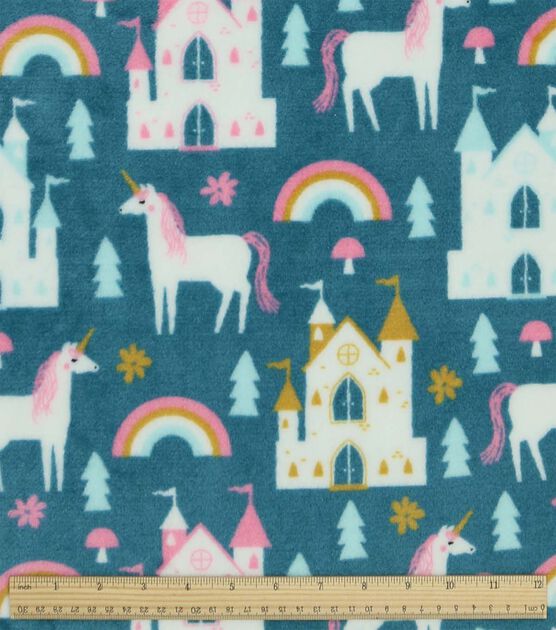 Sew Lush Castles And Unicorns On Blue Fleece Fabric Joann
