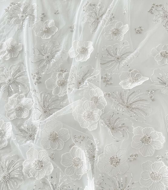 White 3d Hibiscus Mesh Fabric Joann