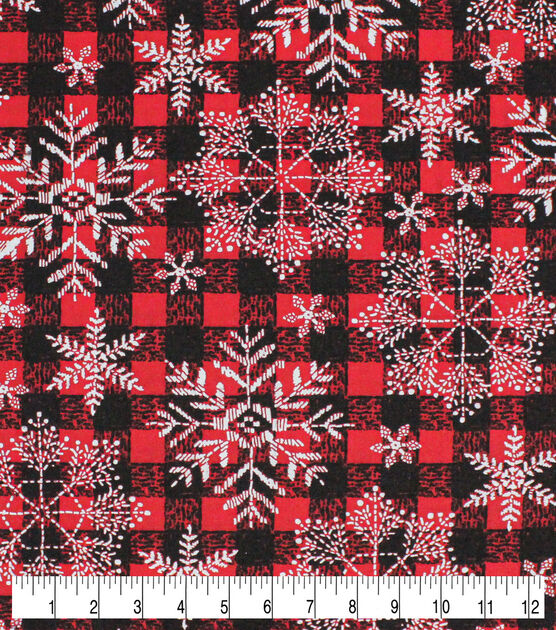 White Snowflakes On Red Plaid Christmas Cotton Fabric Joann