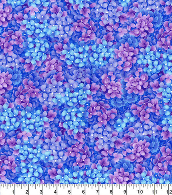 Hi Fashion Blue Purple Packed Hydrangeas Premium Cotton Fabric Joann