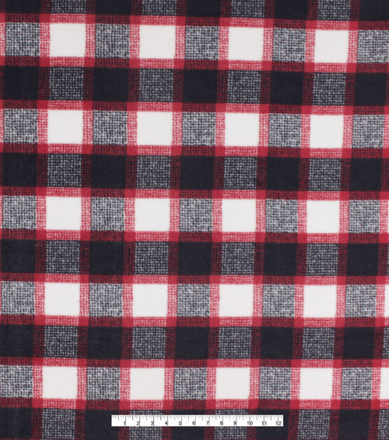 Red And Black Textured Plaid Anti Pill Fleece Fabric Joann