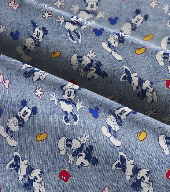 Disney Cotton Fabric Mickey And Minnie Denim Badge Toss Joann