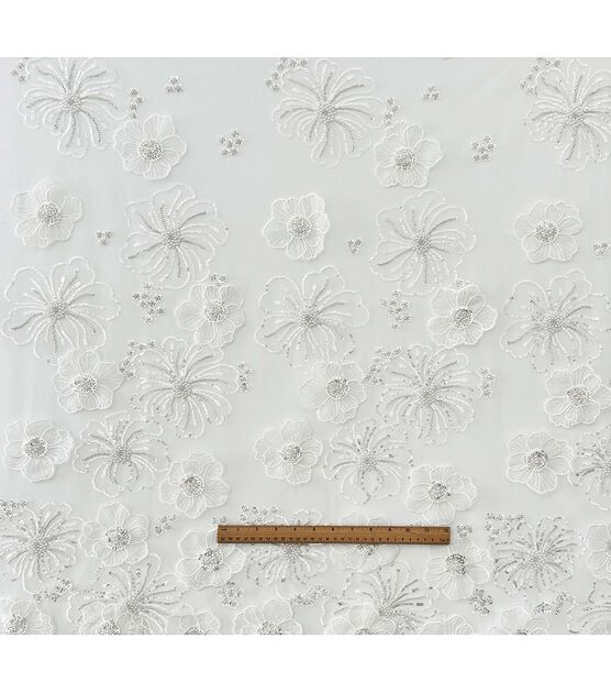 White 3d Hibiscus Mesh Fabric Joann