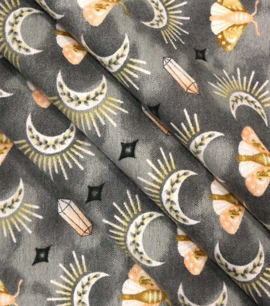 Moths And Crystals On Grey Super Snuggle Flannel Fabric Joann