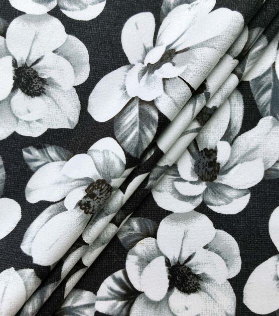 White Magnolias On Black Luxe Flannel Fabric Joann