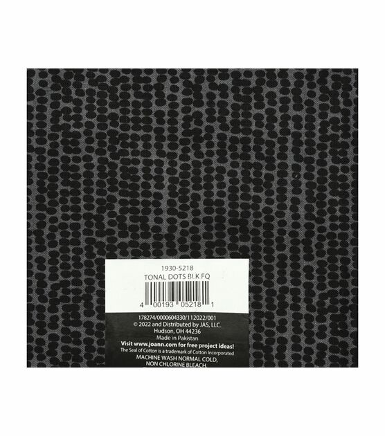 18 X 21 Black Tonal Dots Cotton Fabric Quarter 1pc By Keepsake Calico