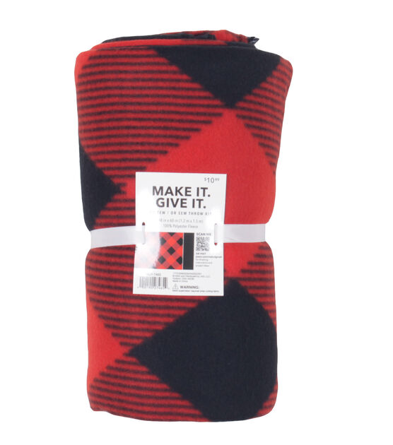 48 Wide Red And Black Bias Plaid No Sew Fleece Blanket By Happy Value