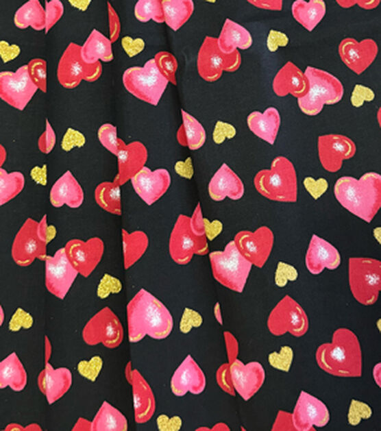 Hearts On Black Valentines Day Glitter Cotton Fabric Joann