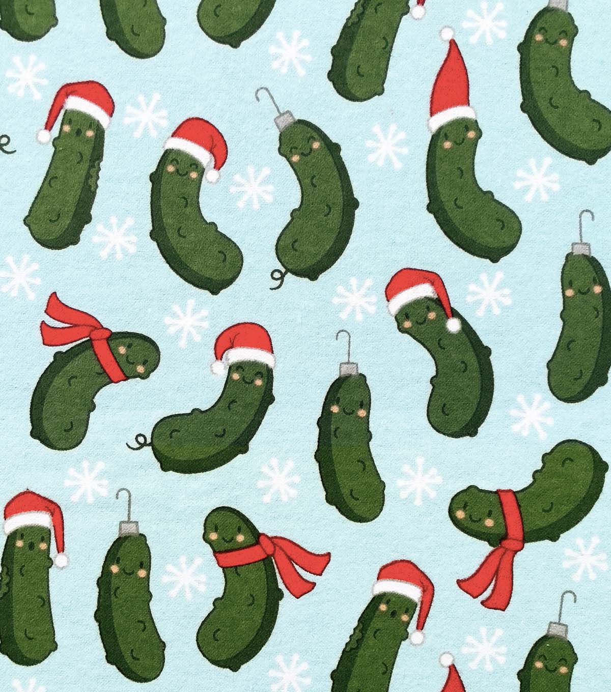 Christmas Pickles on Blue Super Snuggle Flannel Fabric JOANN